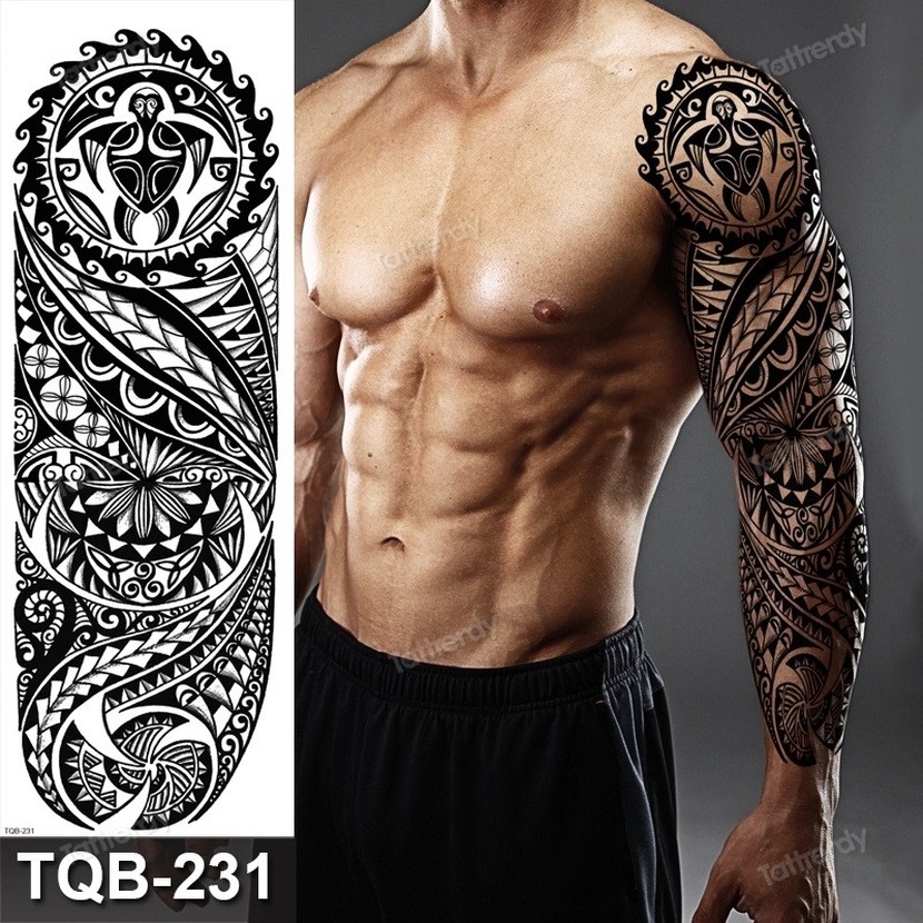 large temporary tattoos for men boys tattoo sticker black skull sleeve ...