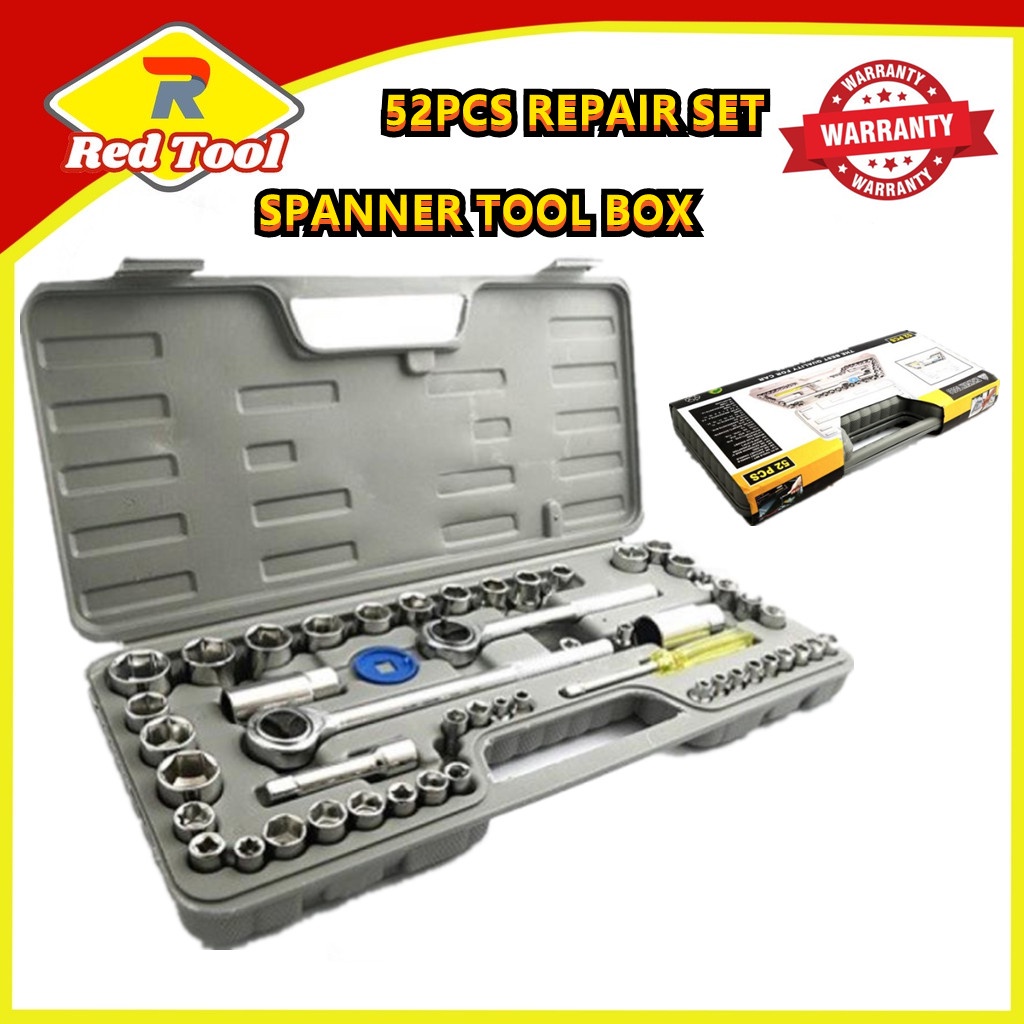 REDTOOL SUPER TOOLS 52PCS Repair Set Tool Box Spanner DIY Wrench Auto ...