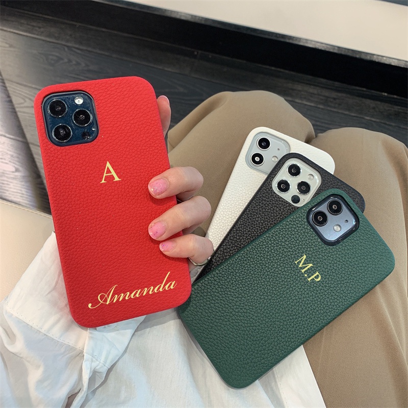 JOLLY YOUTH Luxury Custom Name Letters Lychee Patter Letters Leather Hard Case For iphone 16 15 ...