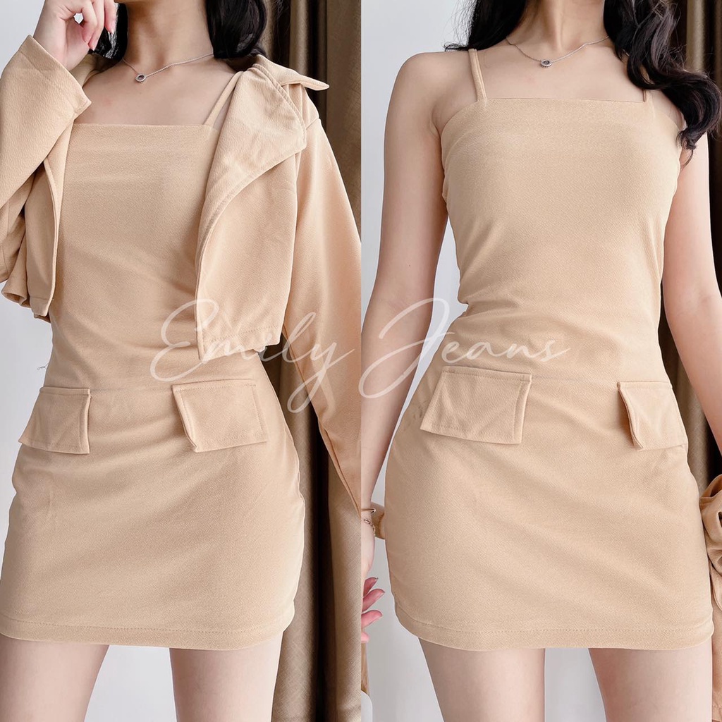 EMILY Spaghetti Dress with Blazer 2 in 1 Office Outwear New Trend 10656 ...