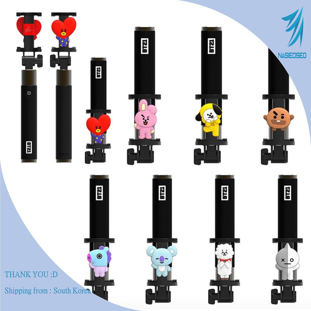 BTS BT21 Official Product Lightweight Travel Bluetooth Selfie Stick ...