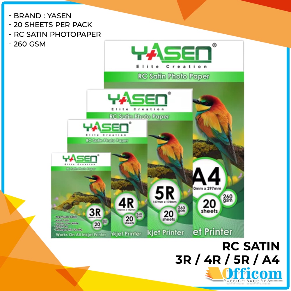 Yasen RC Satin Photo Paper (3R/4R/5R) A4 Size - 260GSM 20 Sheets Per ...