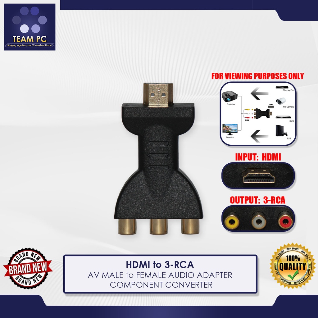 HDMI to 3-RCA, AV MALE to FEMALE AUDIO ADAPTER COMPONENT CONVERTER | Shopee Philippines