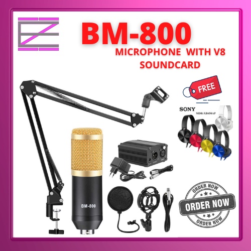Original BM-800 Condenser Microphone with V8 Soundcard and Free ...