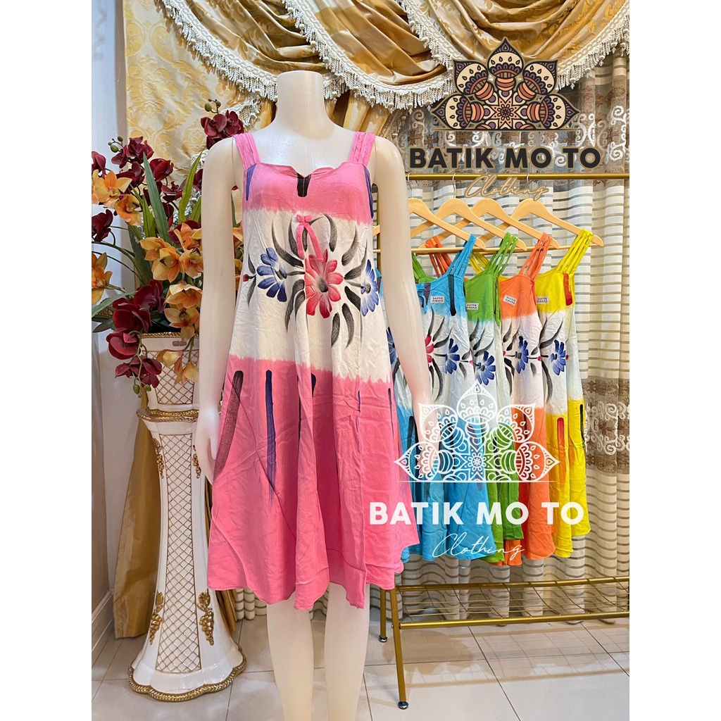 BATIKMOTO Floral White Short Dress Batik Daster Indonesia Thailand ...