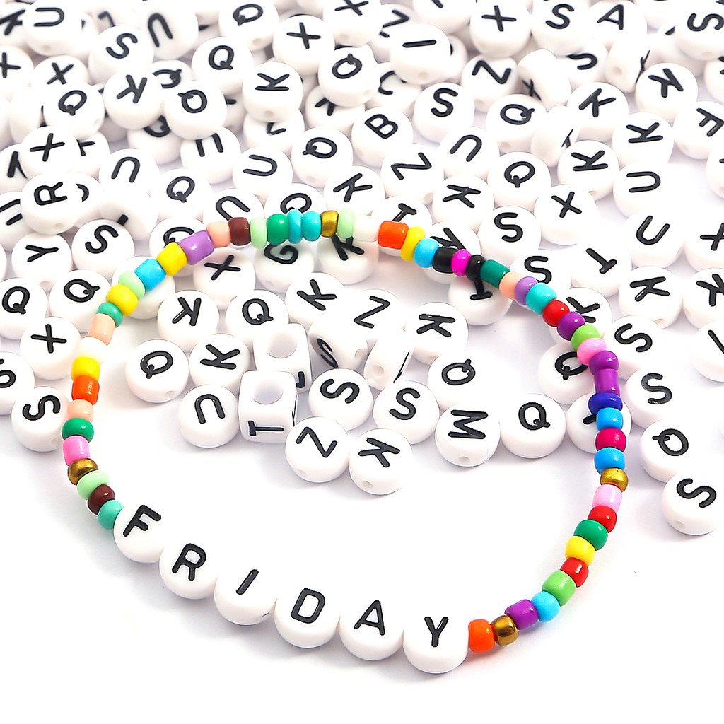 100Pcs Letter Beads Round Letter Alphabet Beads Acrylic Beads DIY ...