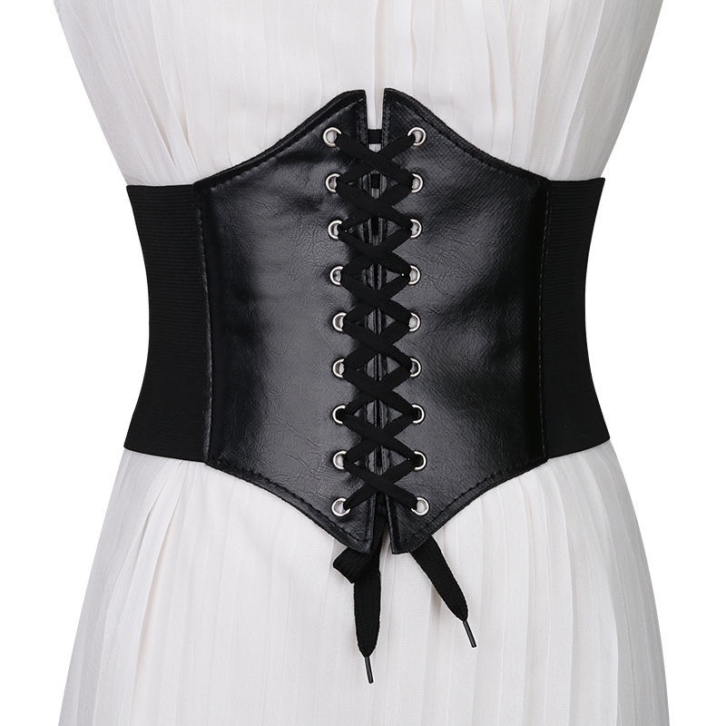Korean Women Corset Sexy Vintage Faux Leather Wide Lace Up Waist Belt ...