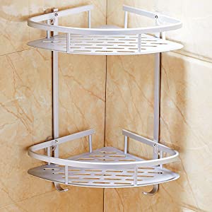 2 Layer Triangular Bathroom Corner Organizer Rack With Hook Bathroom ...