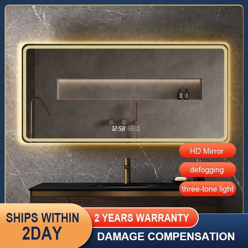 Large Size Led Smart Mirror Tricolor Light Stepless Dimming Demisting ...