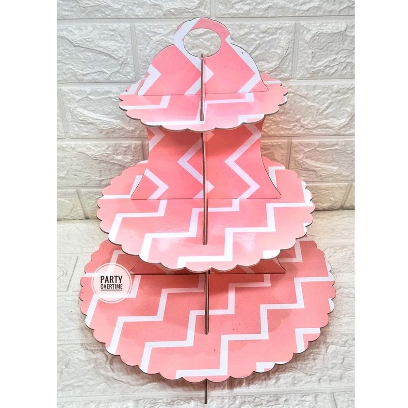 3 Tier Pink Wave Chevron Cupcake Stand Birthday Christening Anniversary ...