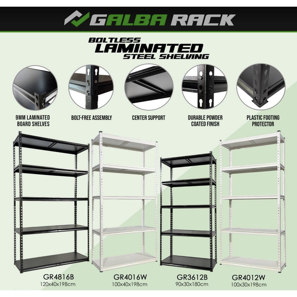 GALBA RACK Heavy Duty Boltless LAMINATED Steel Shelving/Rack 5-Layer ...