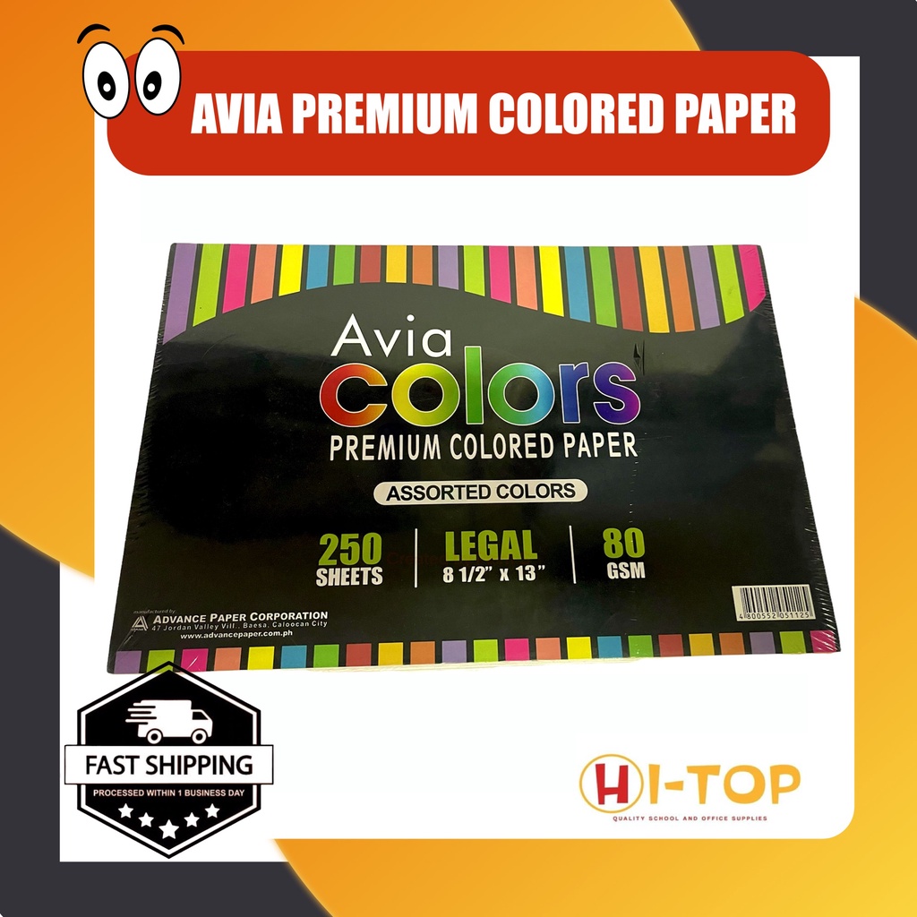 Colored Paper Avia Long/Legal Size 8 1/2" X 13", 250 Sheets, Assorted ...