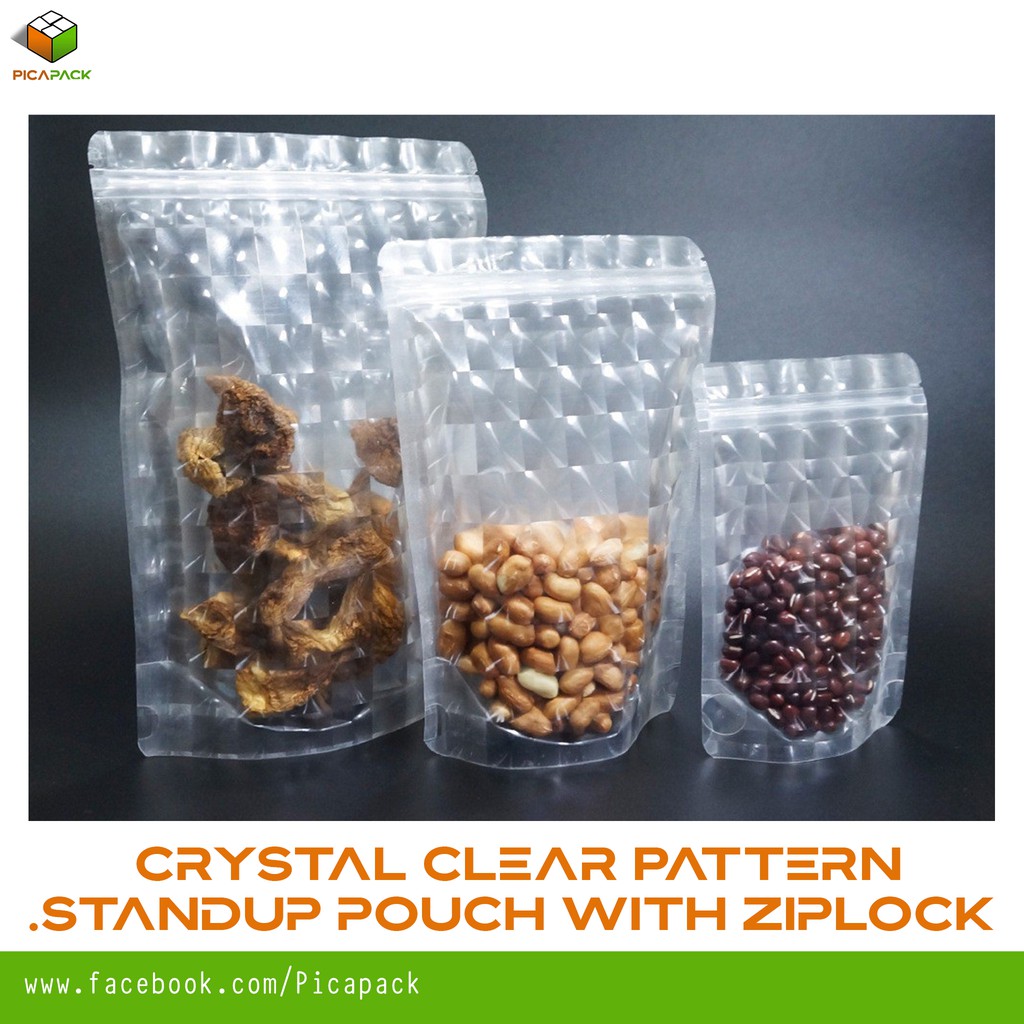 100pcs Crystal Clear Pattern Standup Pouch Resealable Packaging For ...