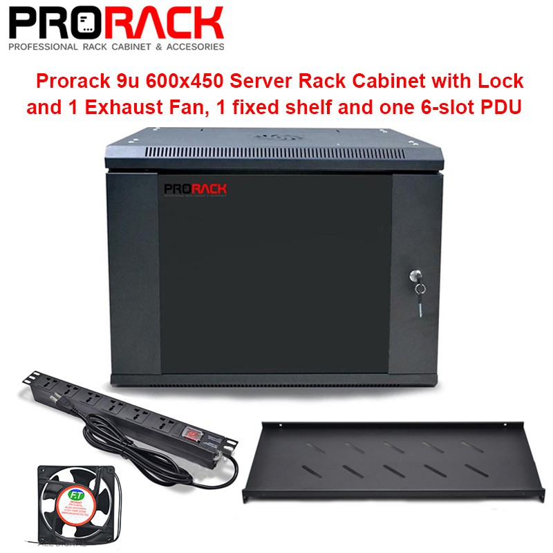 PRORACK 9U 600x450 CCTV Rack Cabinet w/ 1 fixed shelf, 1 6-slot Plastic ...