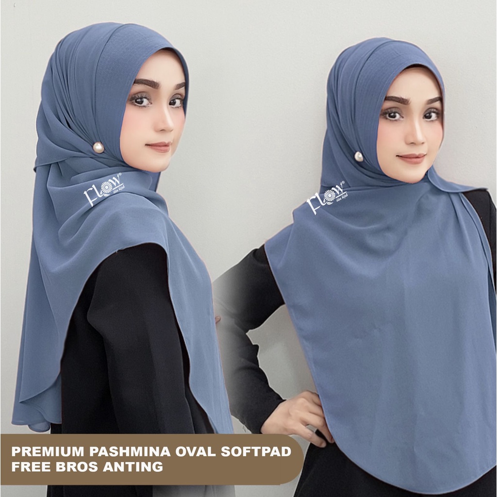 Pashmina Oval Softpad Premium Hijab Free Brooch Earrings Ori Flow BY ...