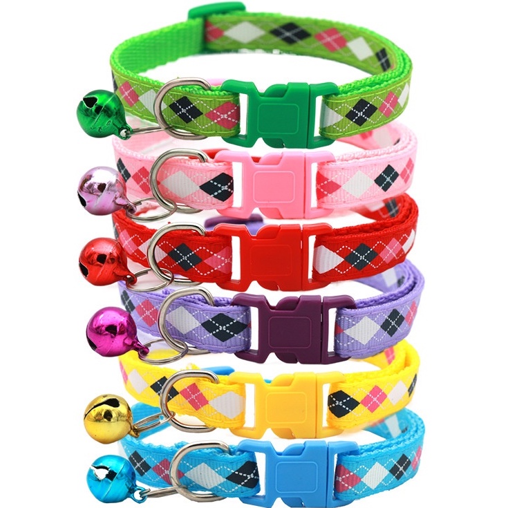 Rhombus Pet Bell Collar Dog Cat Adjustable Collar With Bell Cute Pets ...