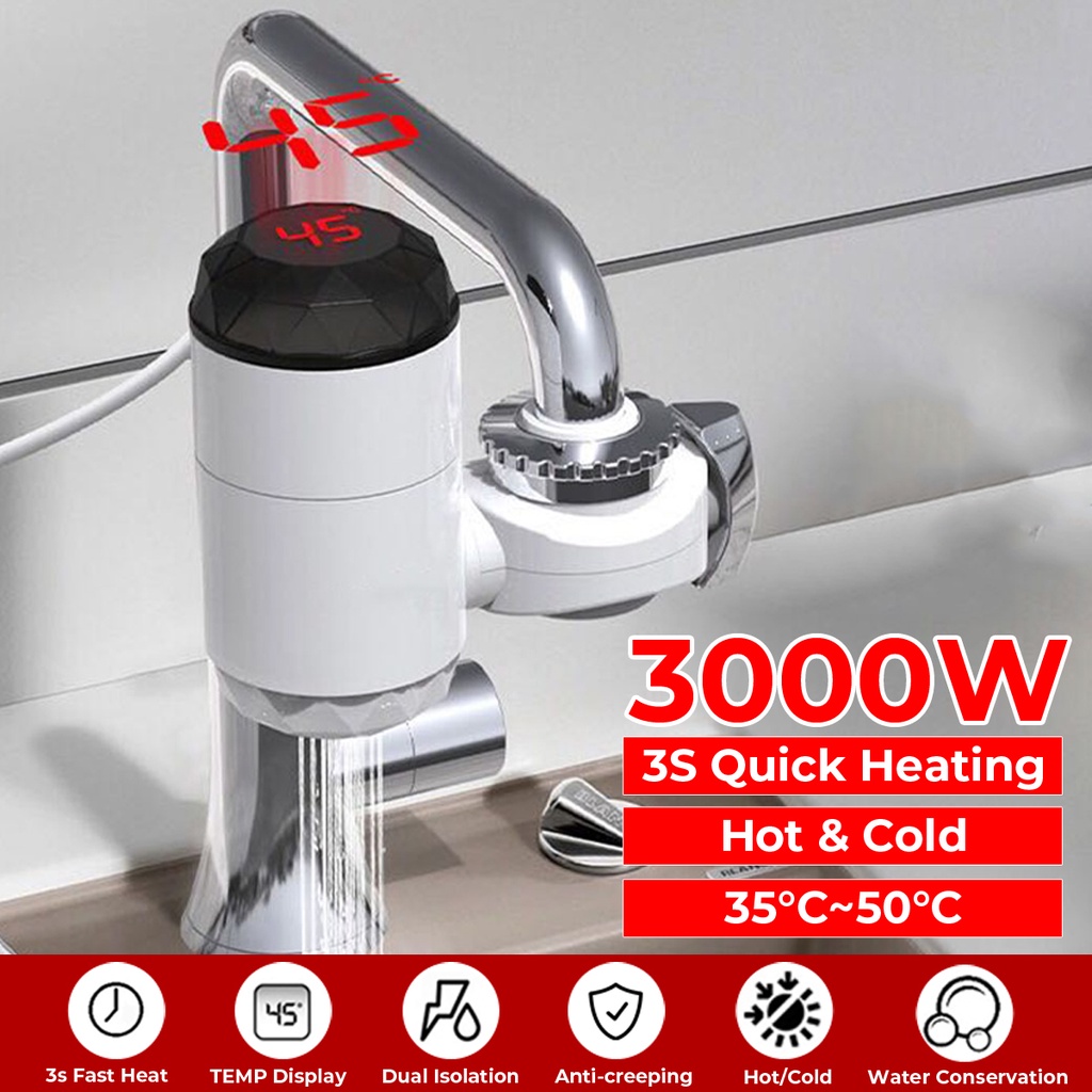 3000W Electric Kitchen Water Heating Tap Instant Hot Water Faucet Heating Tankless Water Heater ...