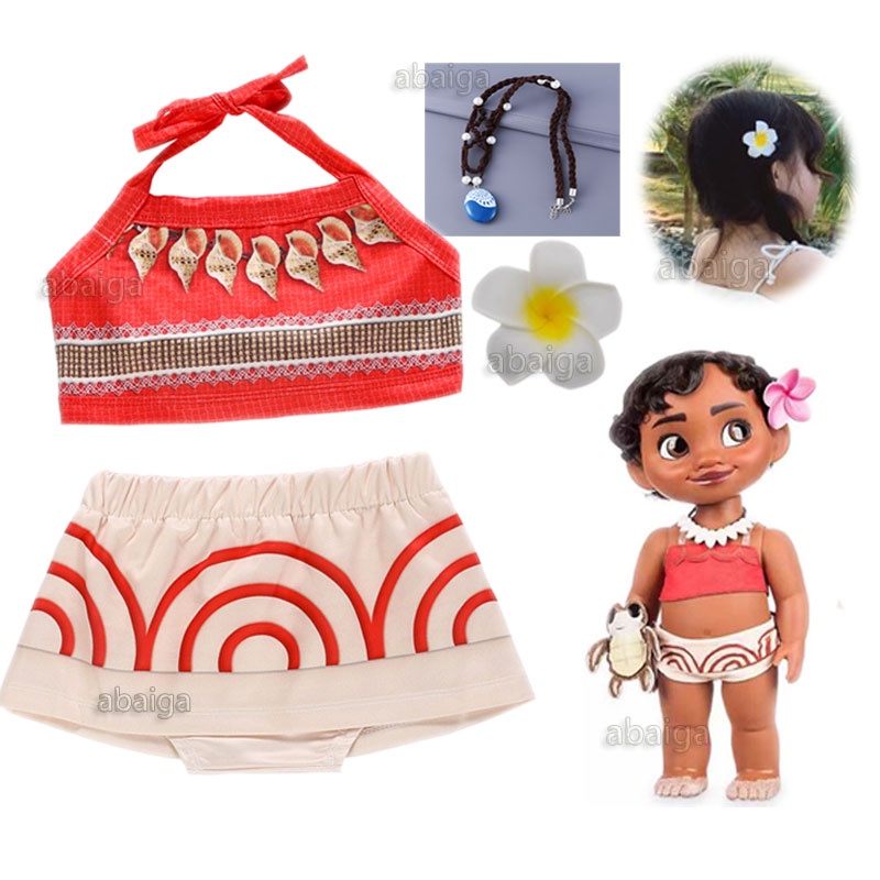 Moana Costume for Kids Cosplay Conch Shell Crop Top Skirt Necklace Hair ...