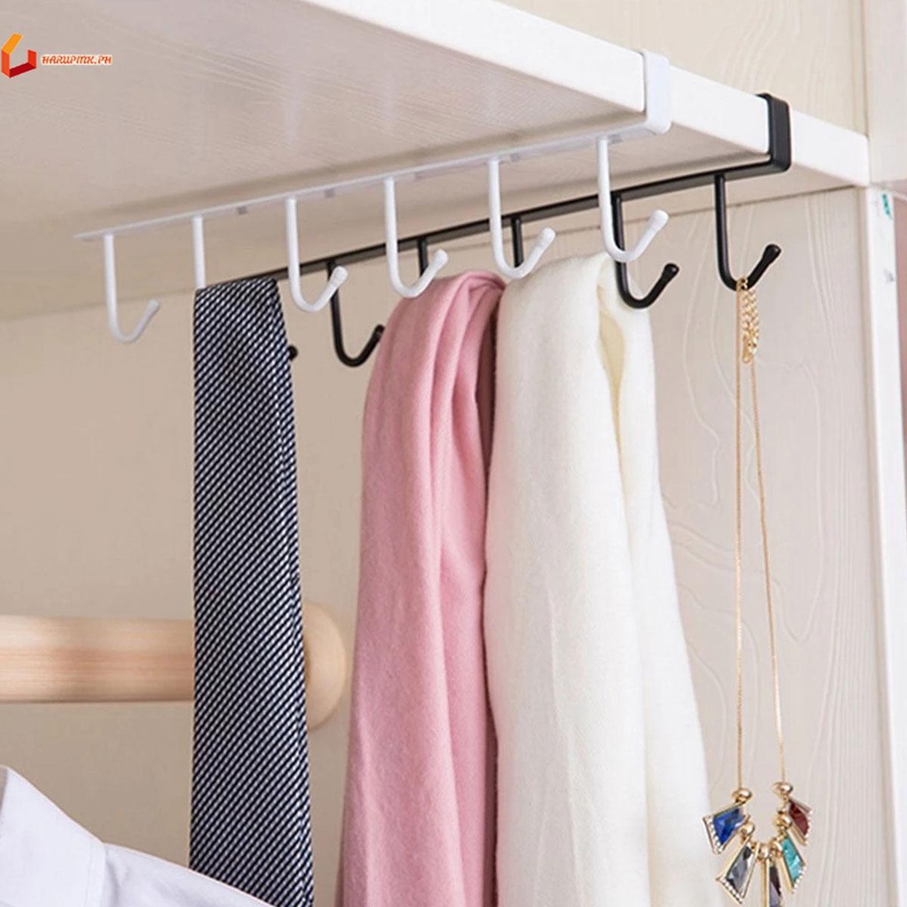 6 Hooks Cup Holder Mug Hooks Under Cabinet Nail Free Coffee Cups Holder ...