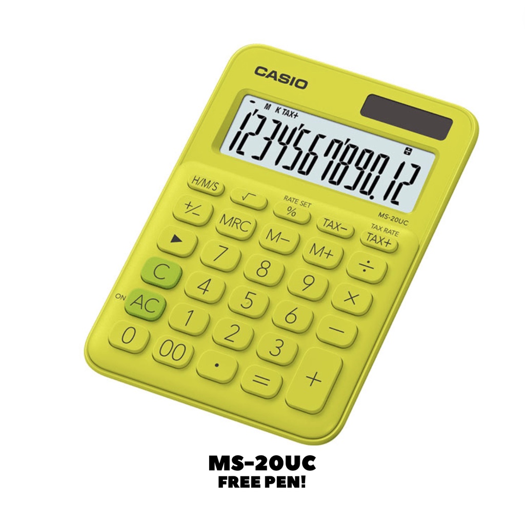 Casio Ms20uc Mini Desk Type Calculator In Yellow Green Color w/ free ...