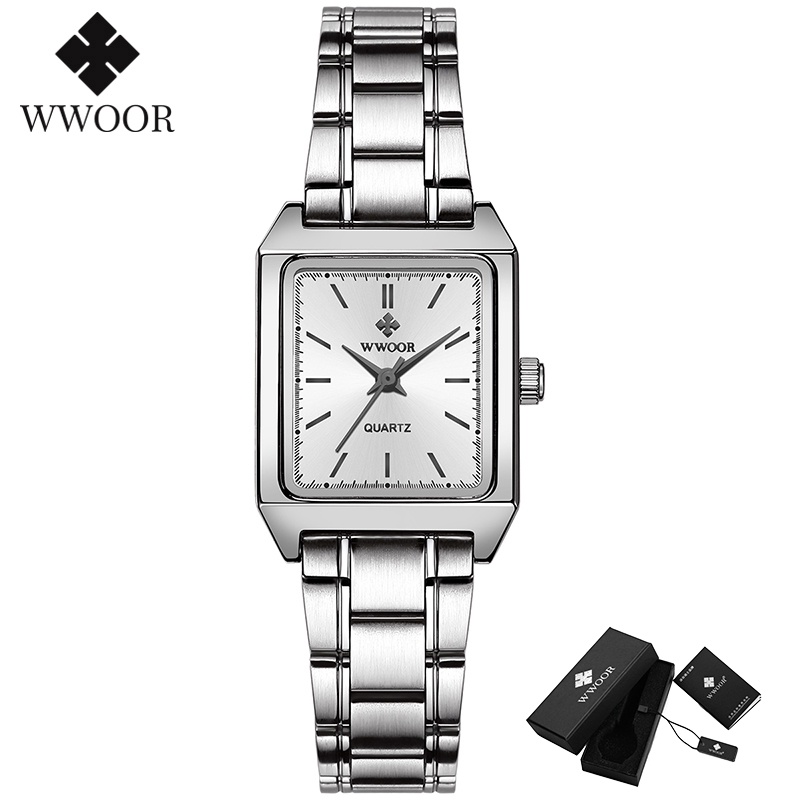 Wwoor Women Square Watch Simple Design Luxury Stainless Steel Quartz ...