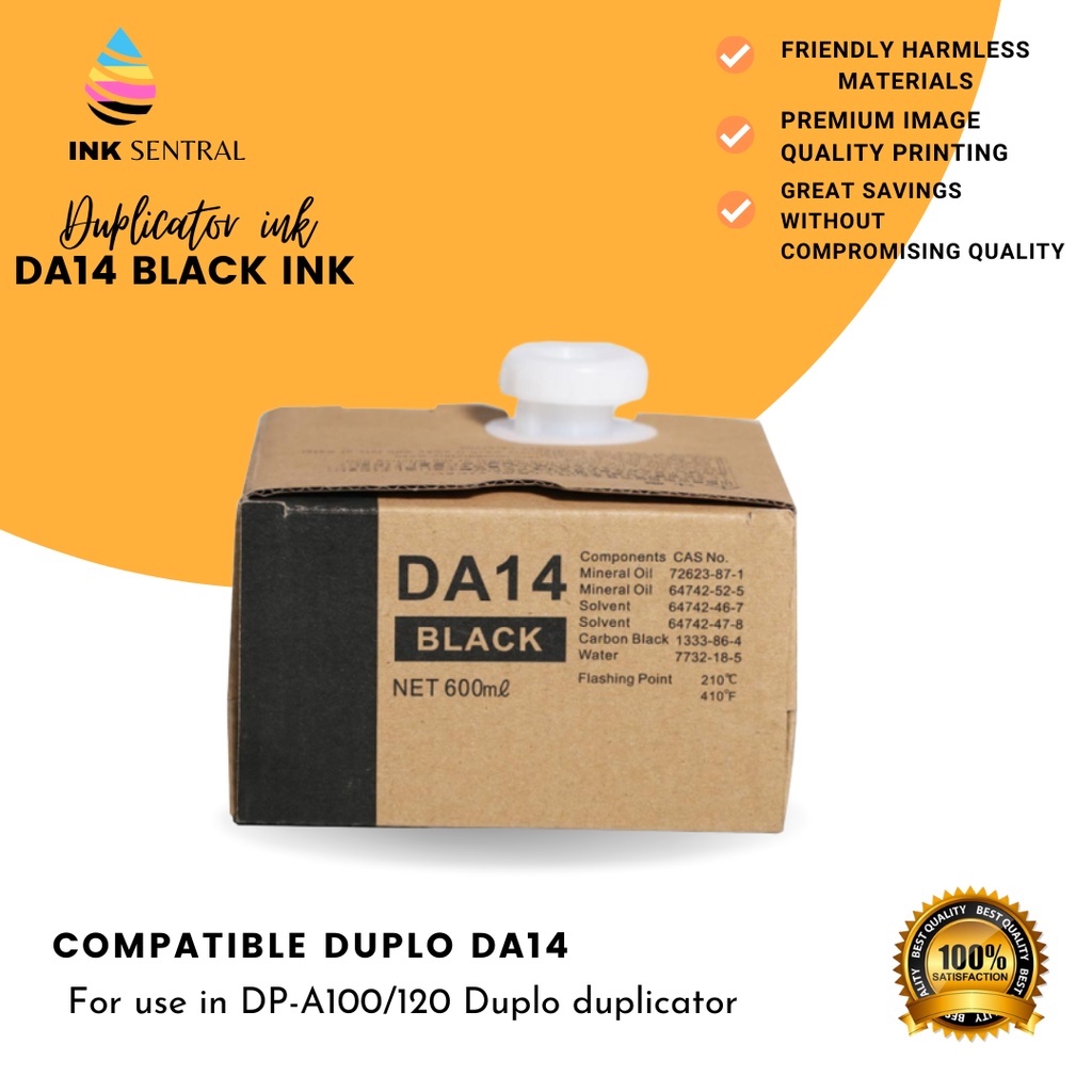 INKSENTRAL DA14 Ink, Two (2) Cartridges DA-14 compatible with Duplo DPA-120 and DPA-100 Machines ...