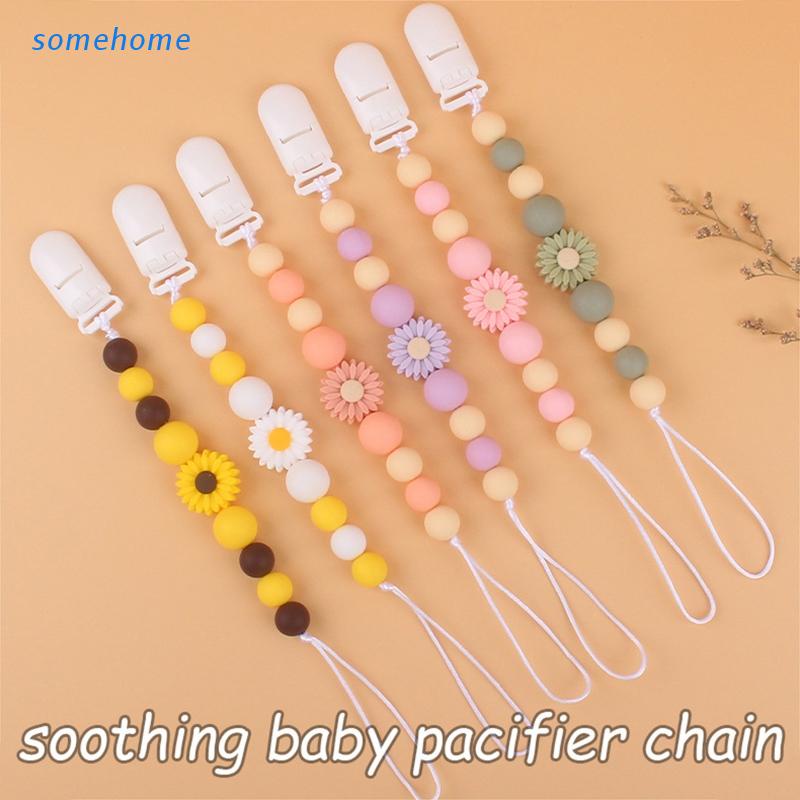SOME Cartoon Flower Beads Pacifier Holder with Clip Teething Toys ...