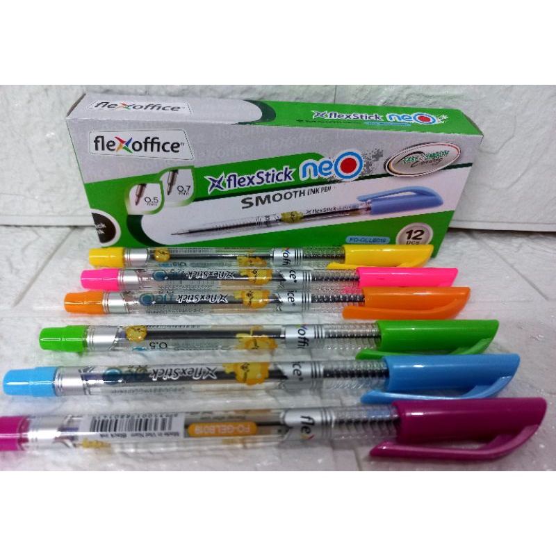 12 Pieces Flexoffice Flexstick Neo Black Ink Ballpen 0.5mm | Shopee ...