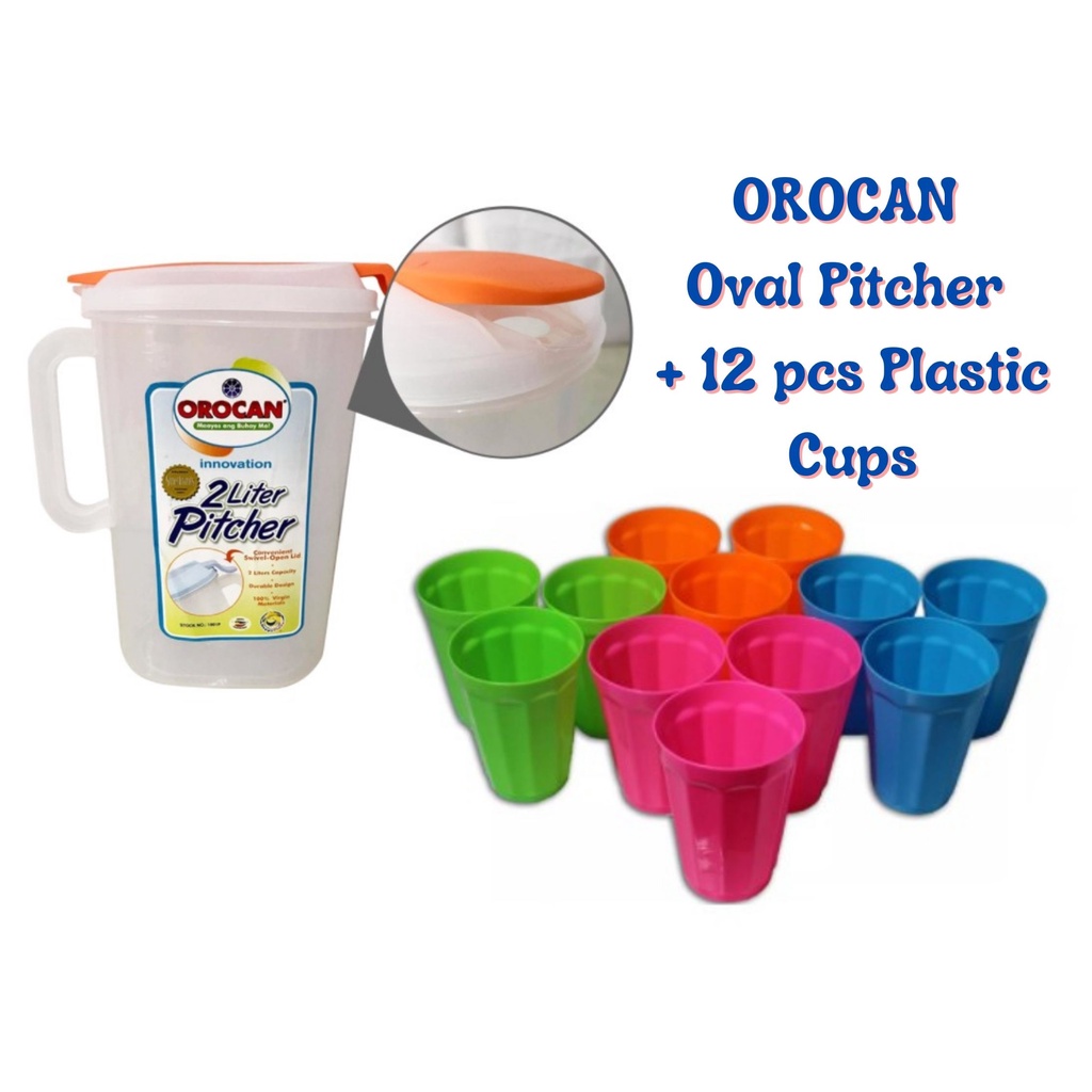 Set of Orocan 2 Liters Oval Pitcher & 12pcs Plastic Cups | Shopee ...