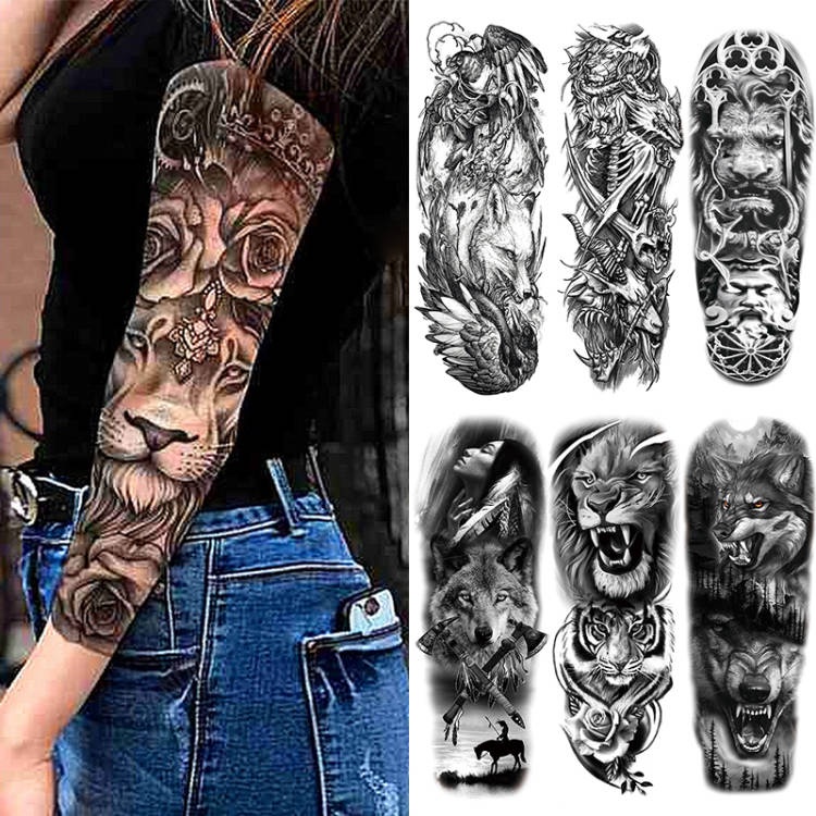 Little stars Temporary fake tattoo animal lion tiger arm large size ...