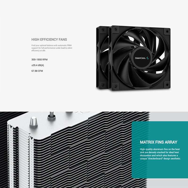 DeepCool AG620 Dual Tower 6 Heat Pipe CPU Radiator 260W Cooling Power ...