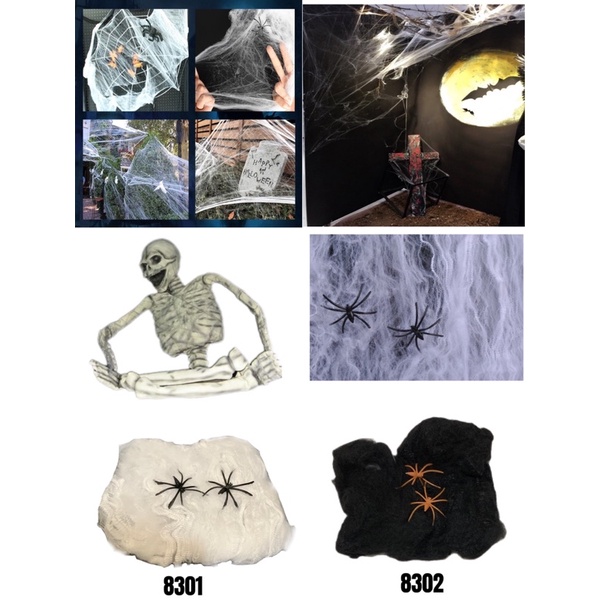 White Spider Web Halloween Party Decoration with 2 Spiders Stretchable ...