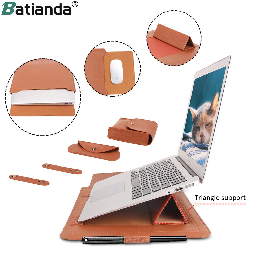 4 in 1 set Laptop stand bag/Pouch Leather Sleeve magnets Waterproof ...