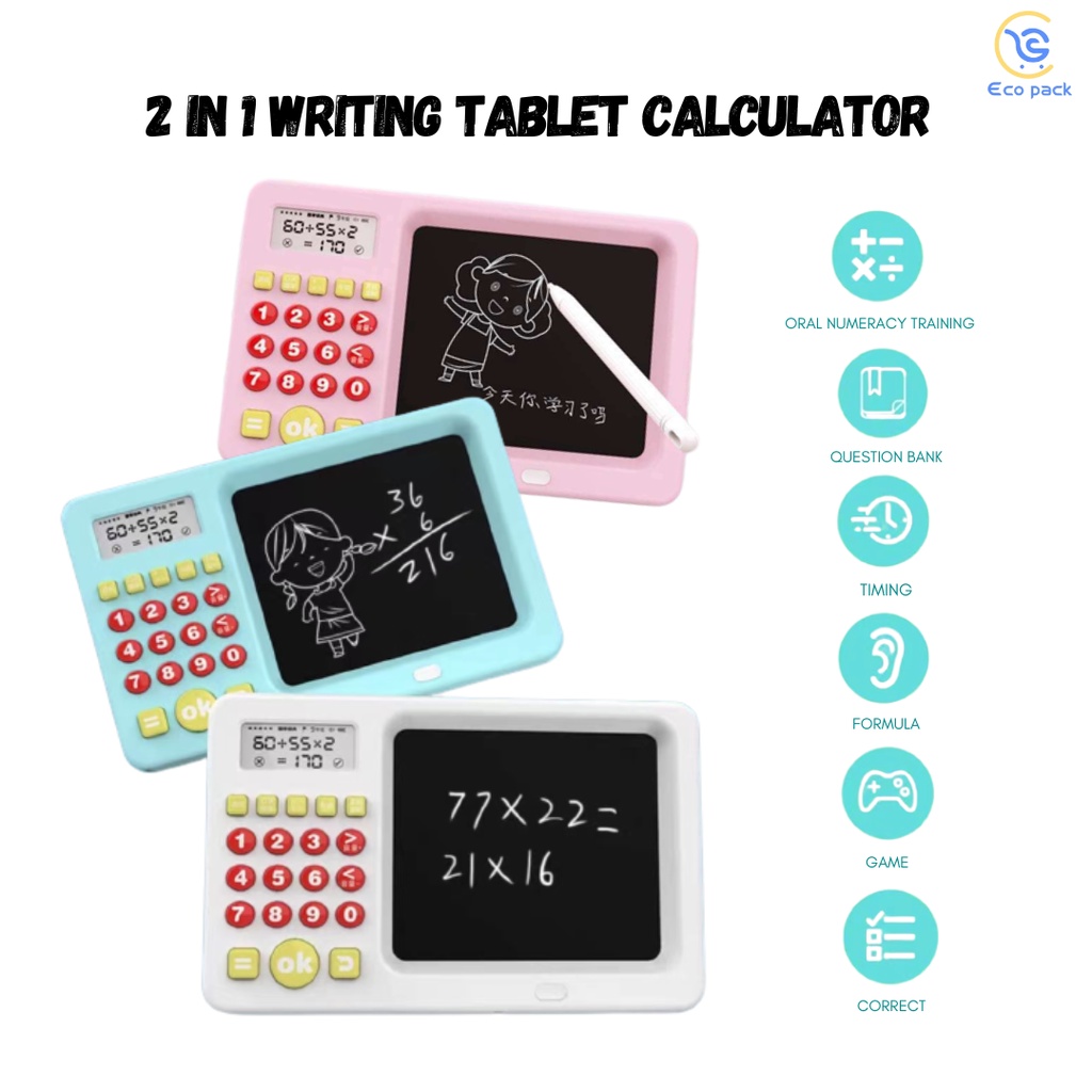 2 in 1 Children Writing Tablet Calculator Intelligent Learning Drawing ...