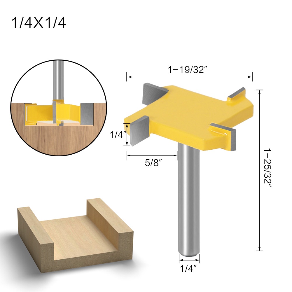 8mm 1/4" Shank Spoilboard Surfacing Router Bit, 4 Wings Slab Flattening ...