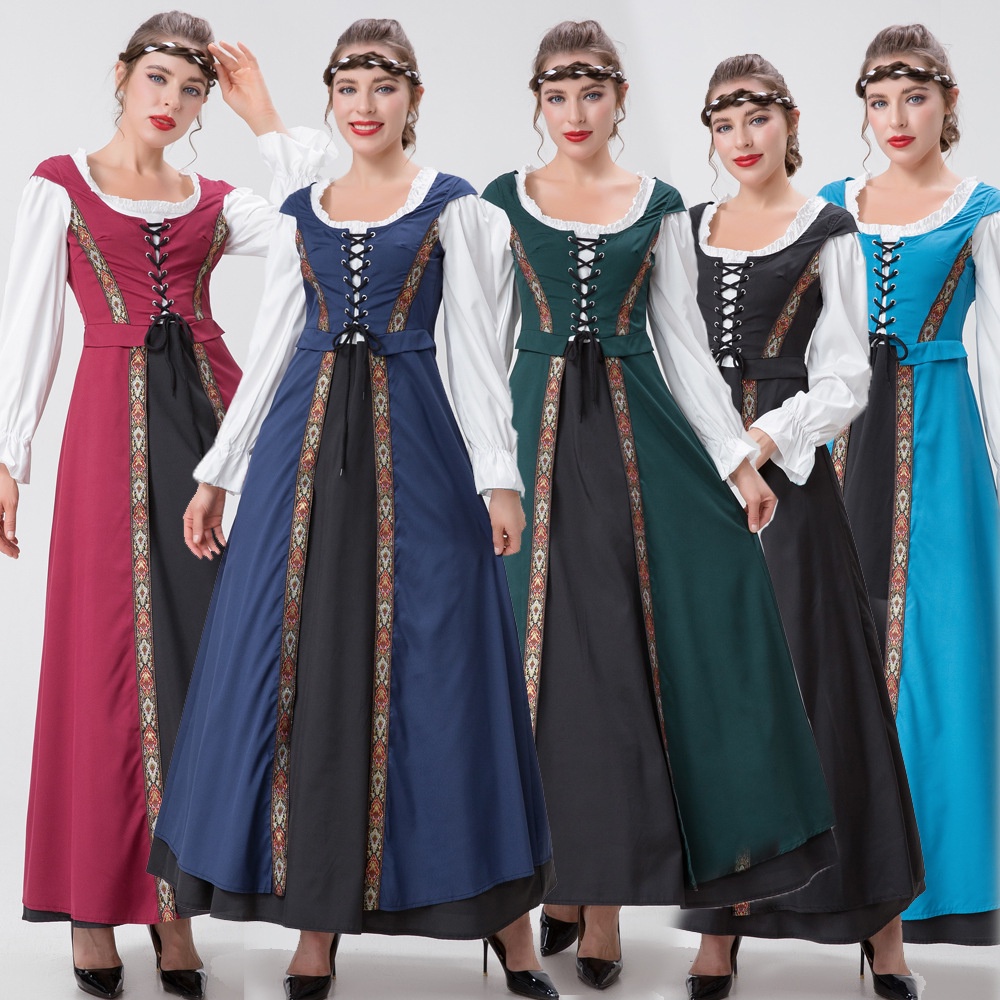 Medieval Renaissance Cosplay Vintage Gothic Bandage Women Dress Floor ...