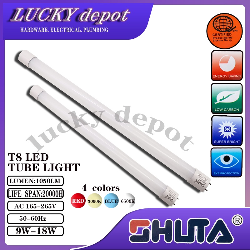(SHUTA) T8 LED TUBE LIGHT ( 9W / 18W ) BLUE/RED/3000K/6500K | Shopee ...
