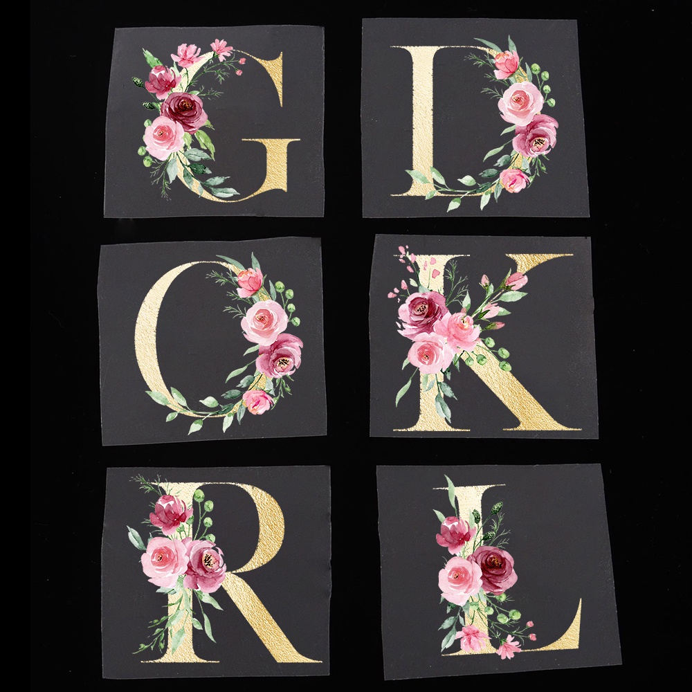 Floral Gold Alphabet 26 Letters Transfers for Clothes Vest Bag ...