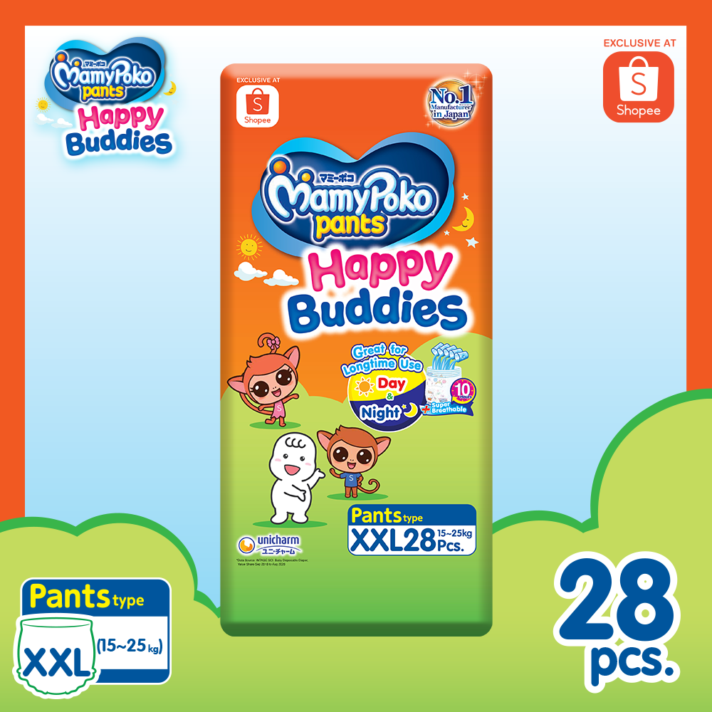 [SHOPEE EXCLUSIVE] MAMYPOKO Happy Buddies Baby Disposable Diaper Pants ...