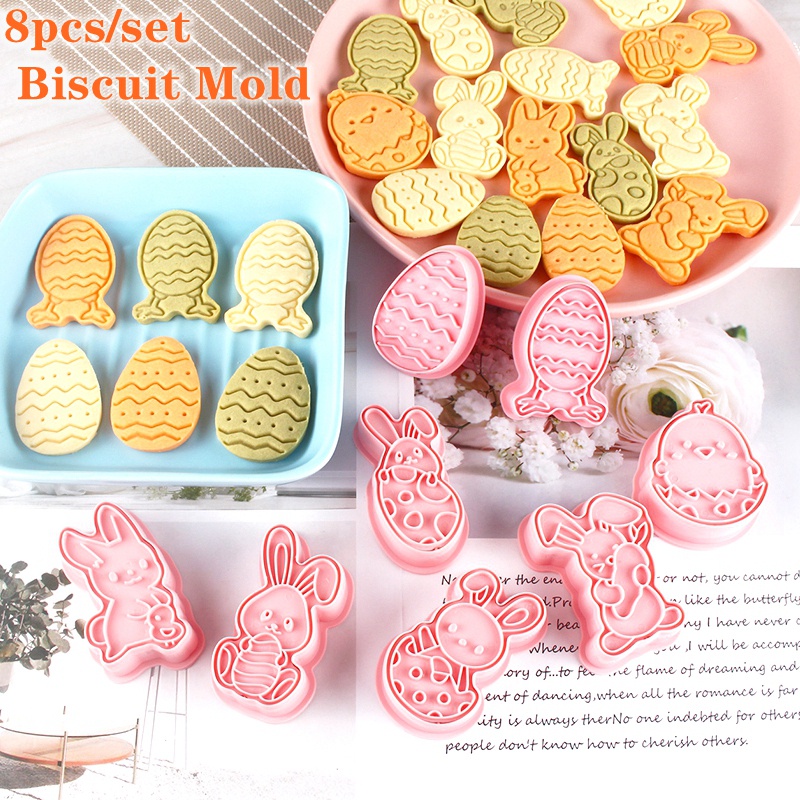 8pcs/Set Food Grade Plastic Easter egg Biscuit Mold Cookie Cutter 3D ...