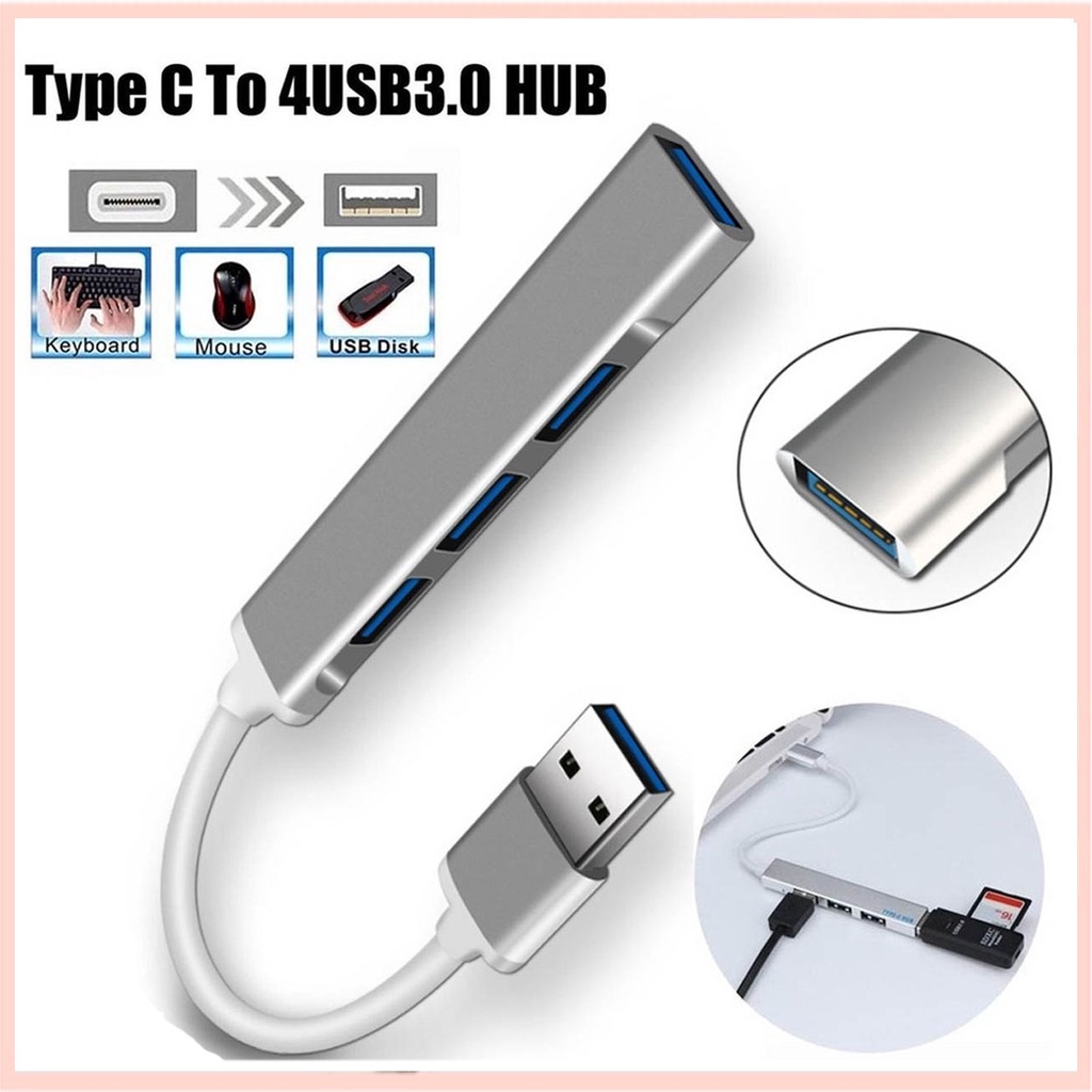 TYPE C/4 Port USB HUB Ultra Slim USB Splitter Extension Data Hub High ...