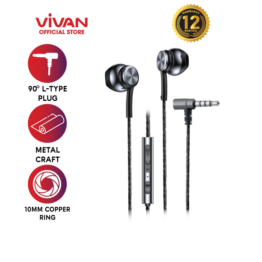 Vivan Q12 Deep Bass Clear Audio Quality Metal Wired Headset Earphone 90 ...
