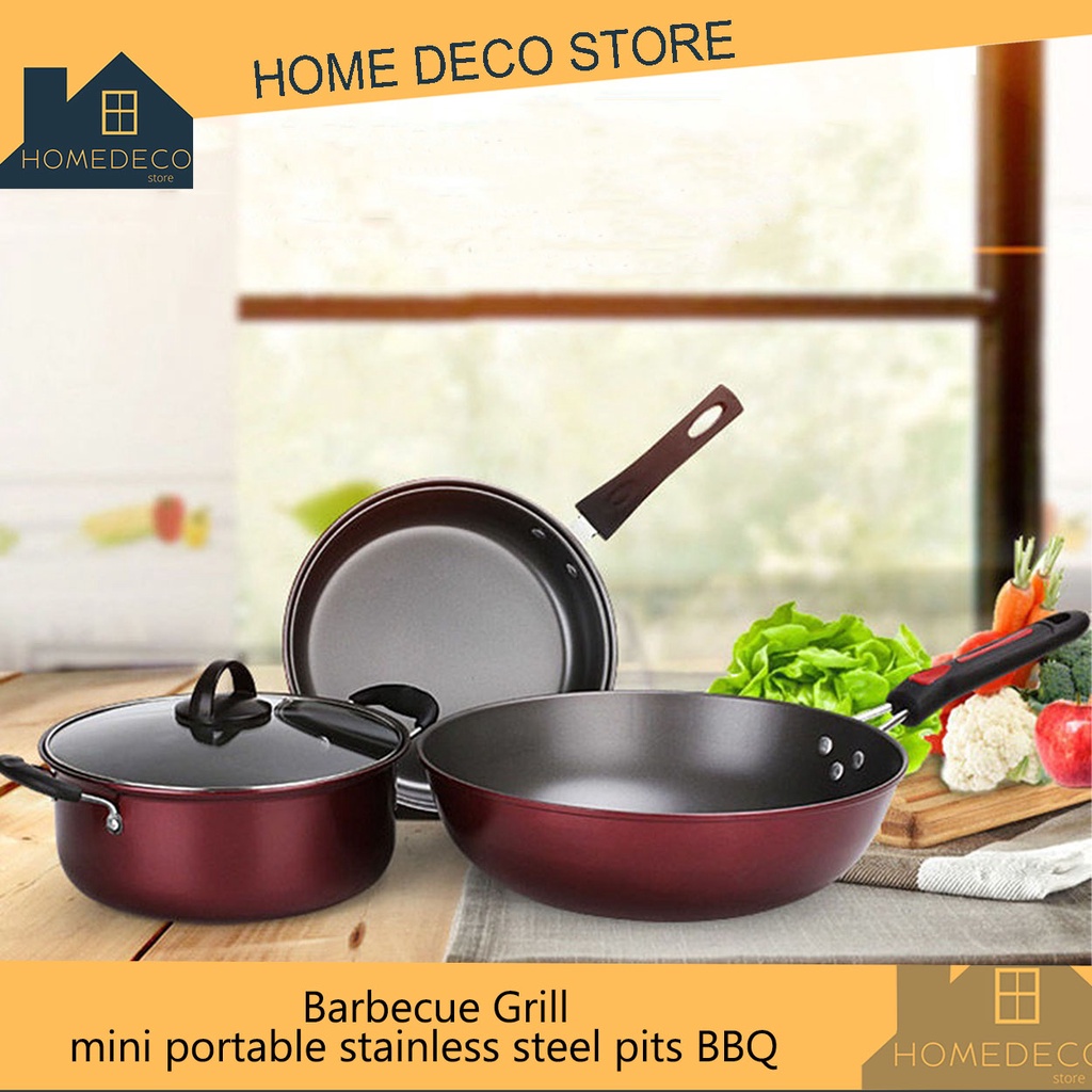 Home Deco 3 in 1 Non-Stick Cookware Set Cooking Pan & Pot | Shopee ...
