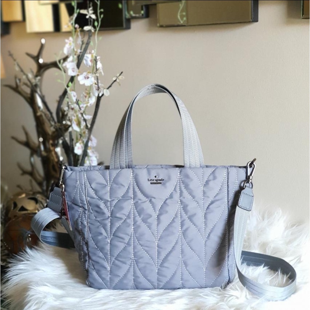 KSNY Ellie Small Quilted Nylon Tote Bag - Grey Ladies Top Handle Bag ...