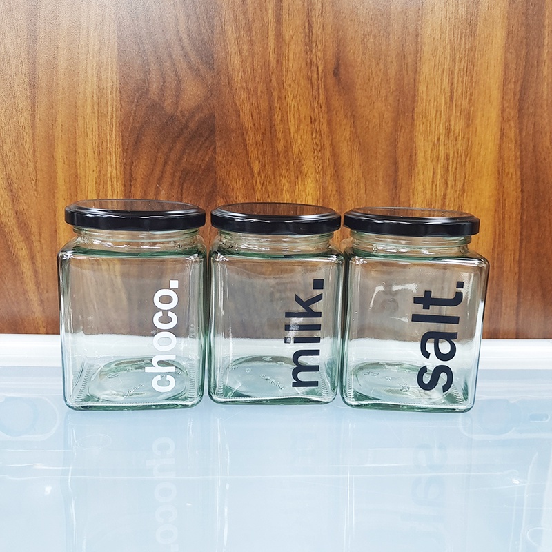 380ml 1 Set 3 Pieces Jar Glass Coffee Condiments Container With Black ...