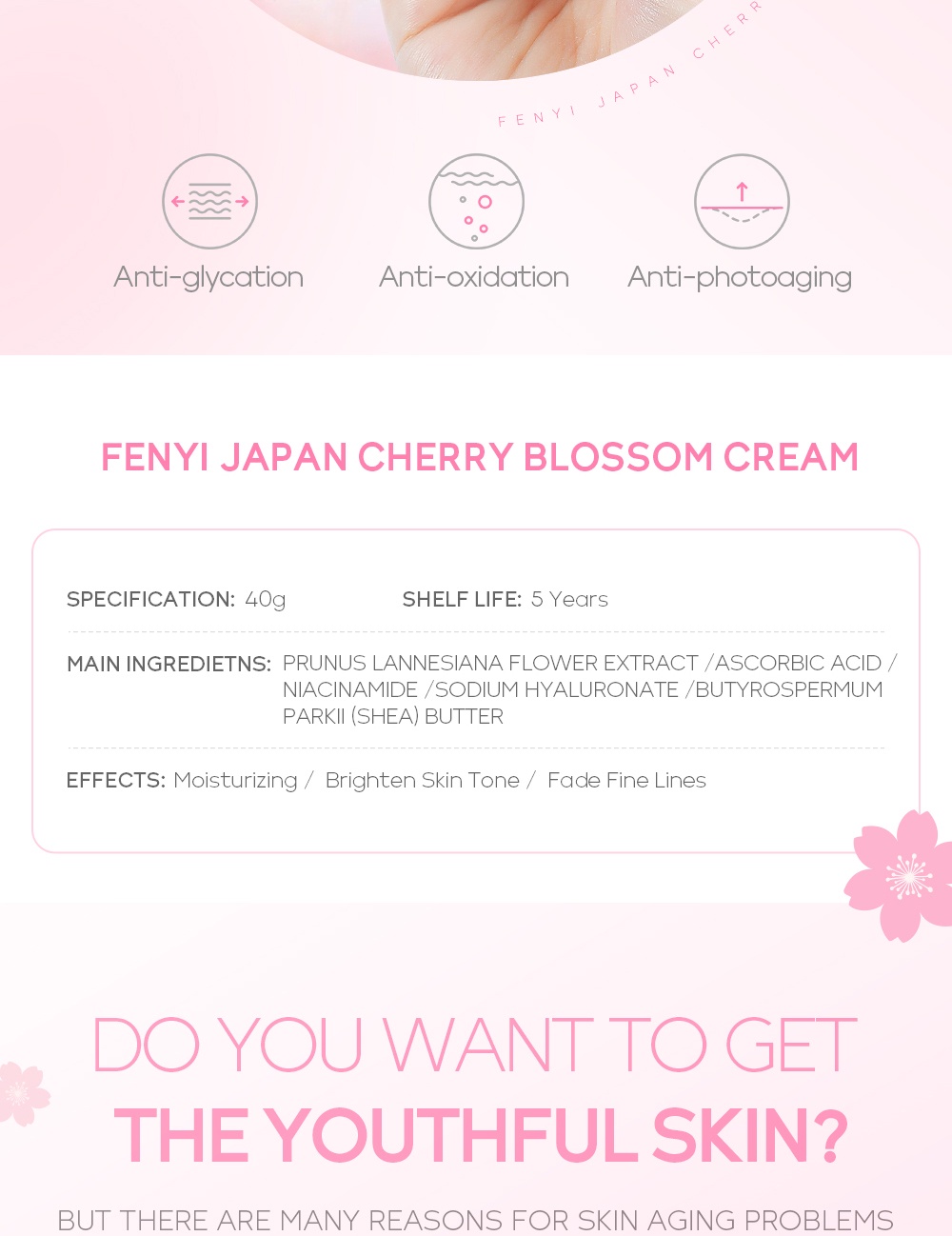 Fenyi Japan Cherry Blossom Cream Remove Blemishes Sakura Brightening ...