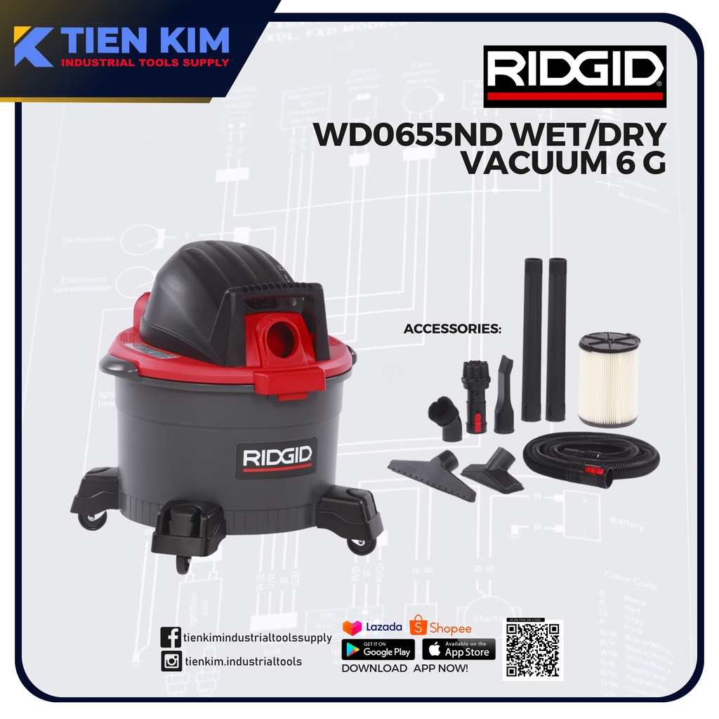 RIDGID 55413 [WD0655ND] Wet and Dry Vacuum Cleaner 6 Gal | Shopee ...