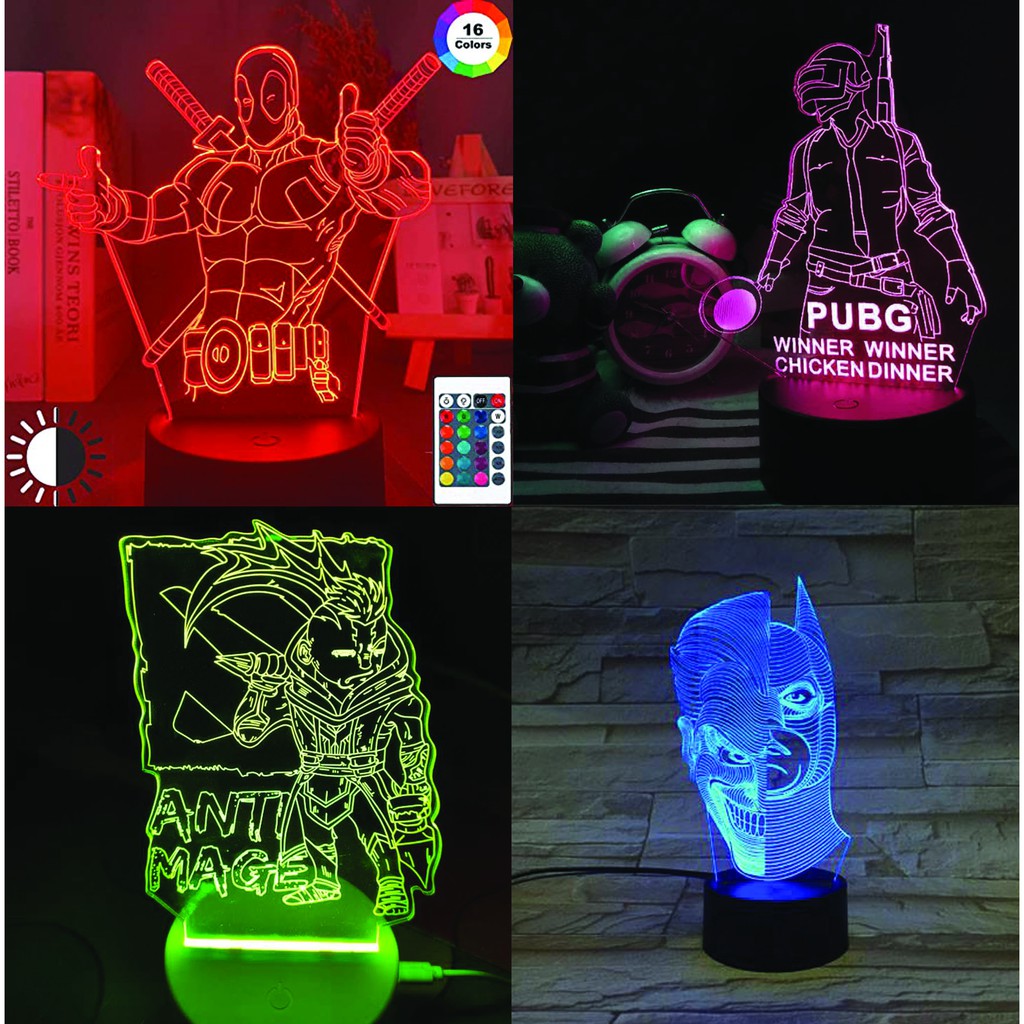 Dota PUbG Gaming 3D Led Illusion Night Light Touch Remote 17 Colors ...
