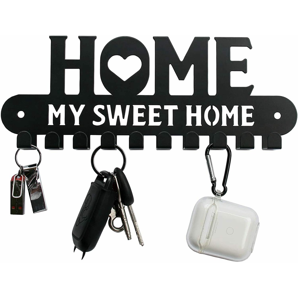 Black Metal Key Holder Hooks Sweet Home Wall Hanger Decor for Front ...