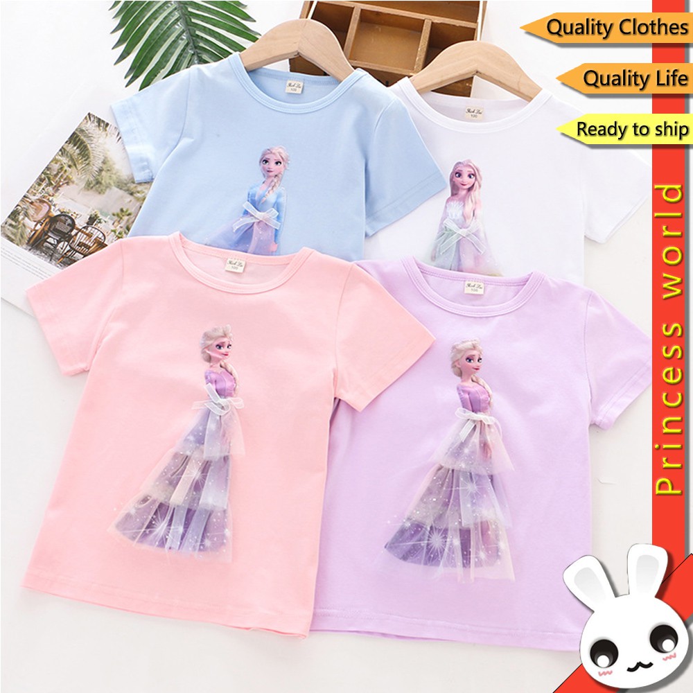 3D Frozen Elsa Princess Anna Disney Kids Girls Short Sleeves Shirts Top ...